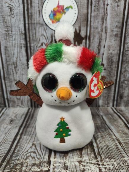 Toys | Ty Beanie Boos Misty 8 Snowman Glitter Eyes Hat Christmas Tree ...